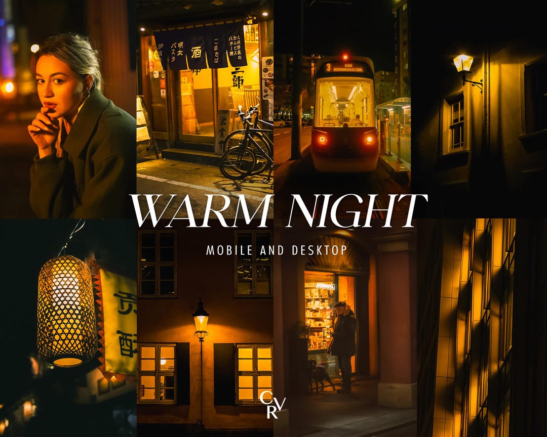 10 Warm Night Lightroom Presets. Desktop and Mobile. Creamy, Dark Tones ...