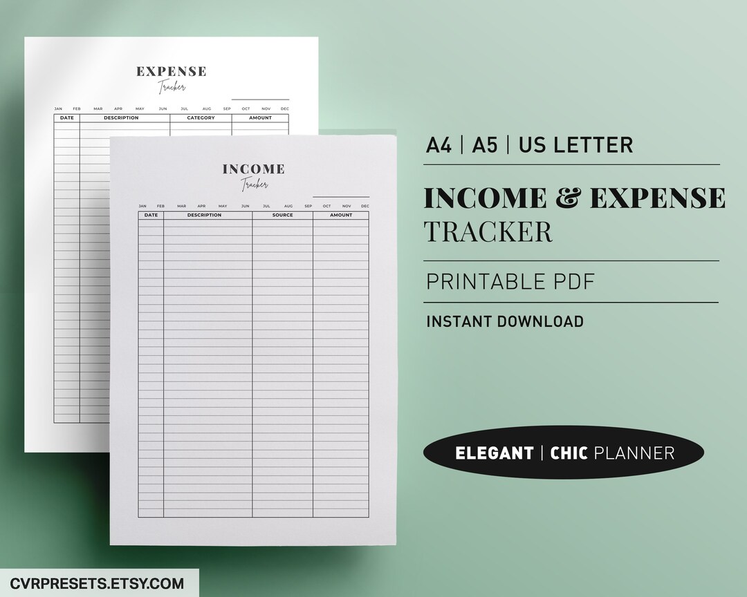 Income and Expense Tracker Printable PDF Tracker Budget - Etsy