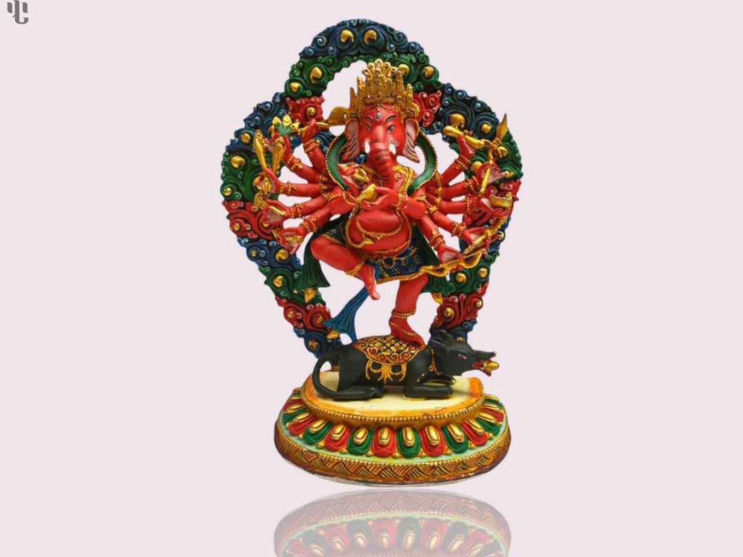 7 Inches Height, Buddhist Miniature Statue of Ganesh Red Jambhala ...