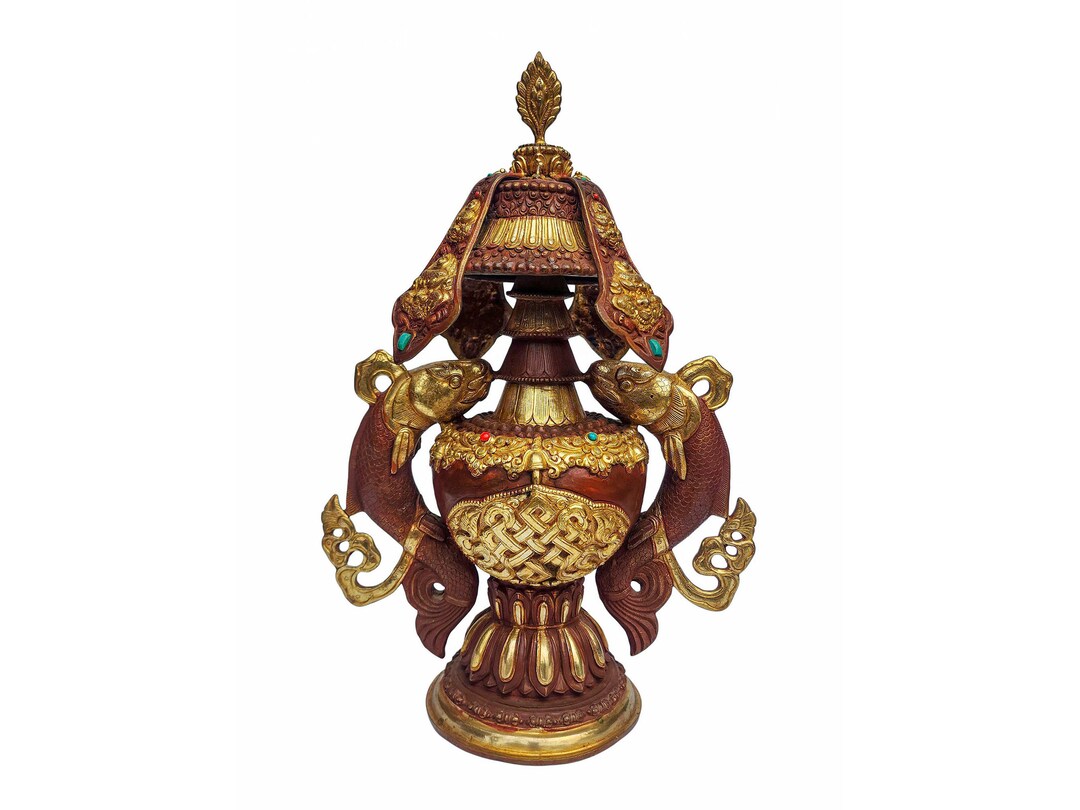 16 Inch Purana Kalas, Buddhist Ritual Item, Gold Plated, Stone Setting ...