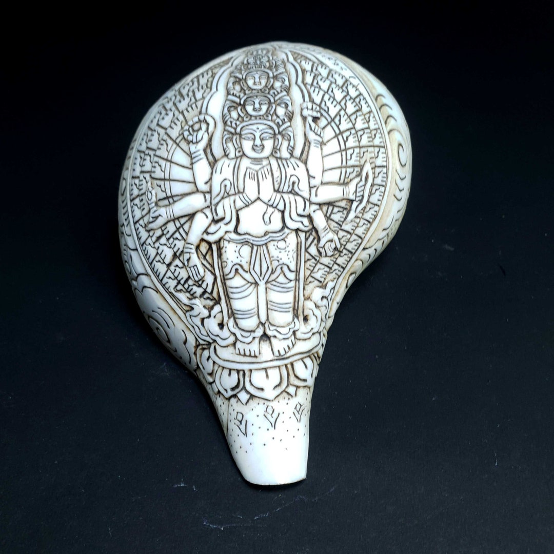 20cm, Tibetan Conch Shell With Various Buddhist Gods Hand Carved, 800 ...