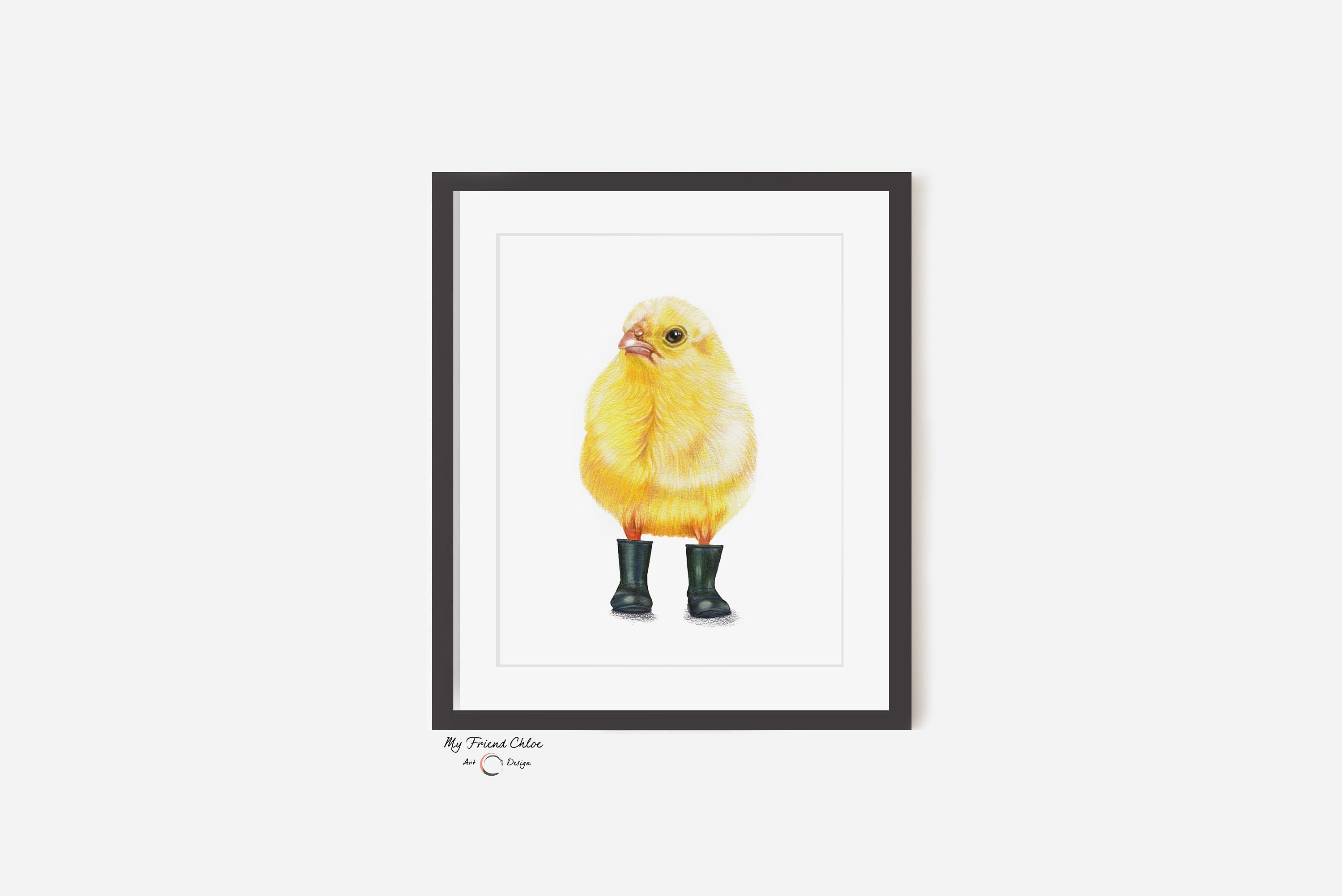 Chick in Wellies, Coloured Pencil Drawing, Funny Farm Animal Print ...