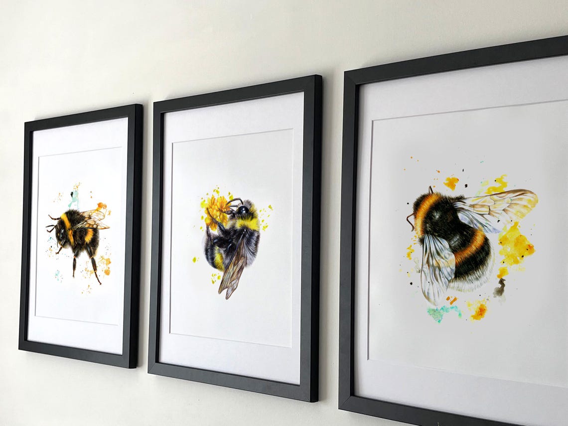 Set of 3 Bee Prints, Bumblebee Prints, Bee Wall Art, Bee Decor, Honey ...