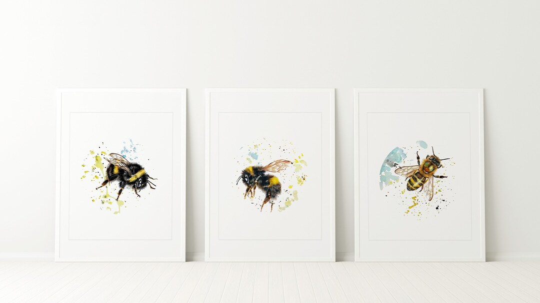 Set of 3 Bee Prints, Bumblebee Prints, Bee Wall Art, Bee Decor, Honey ...