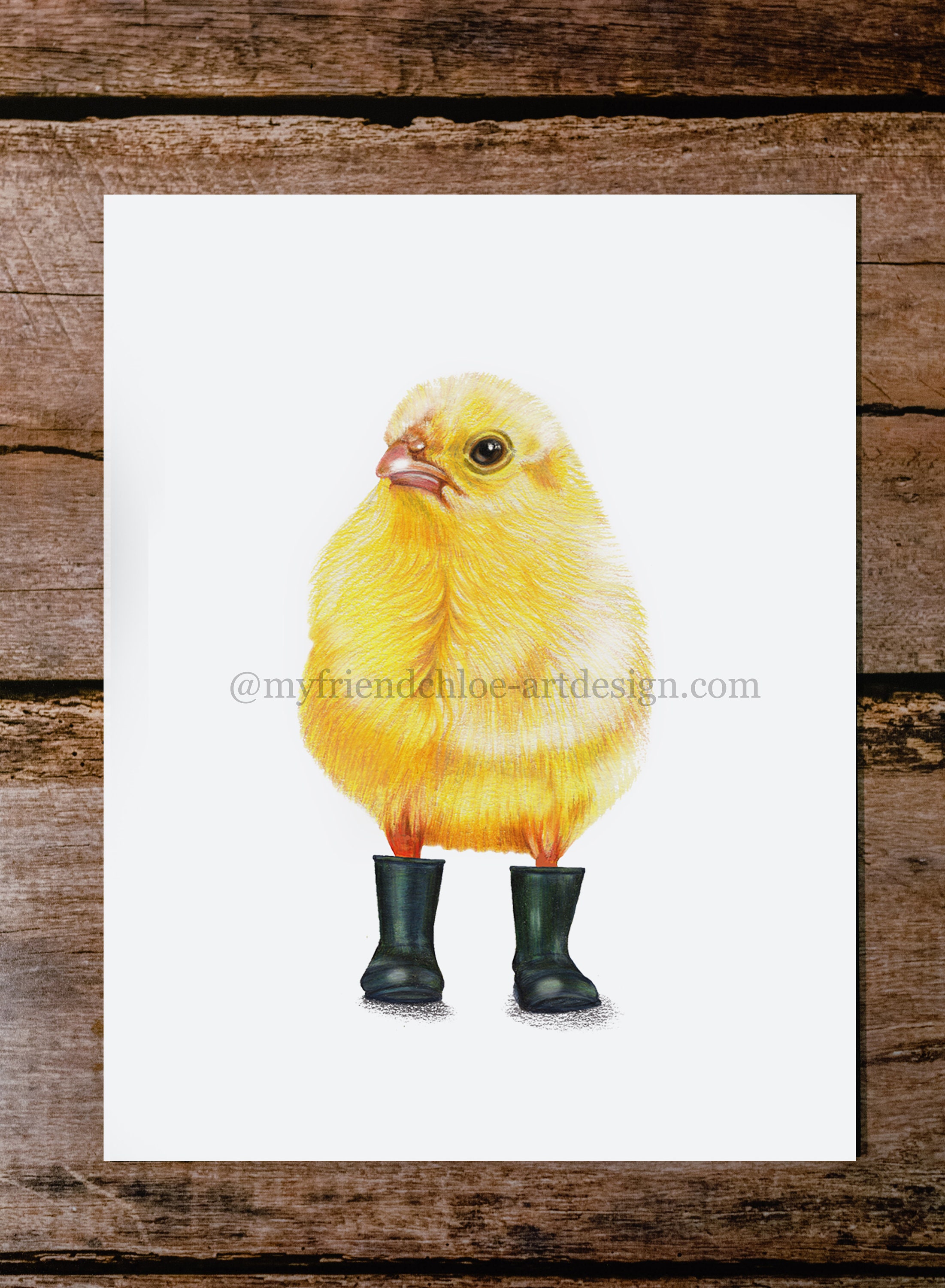 Chick in Wellies, Coloured Pencil Drawing, Funny Farm Animal Print ...