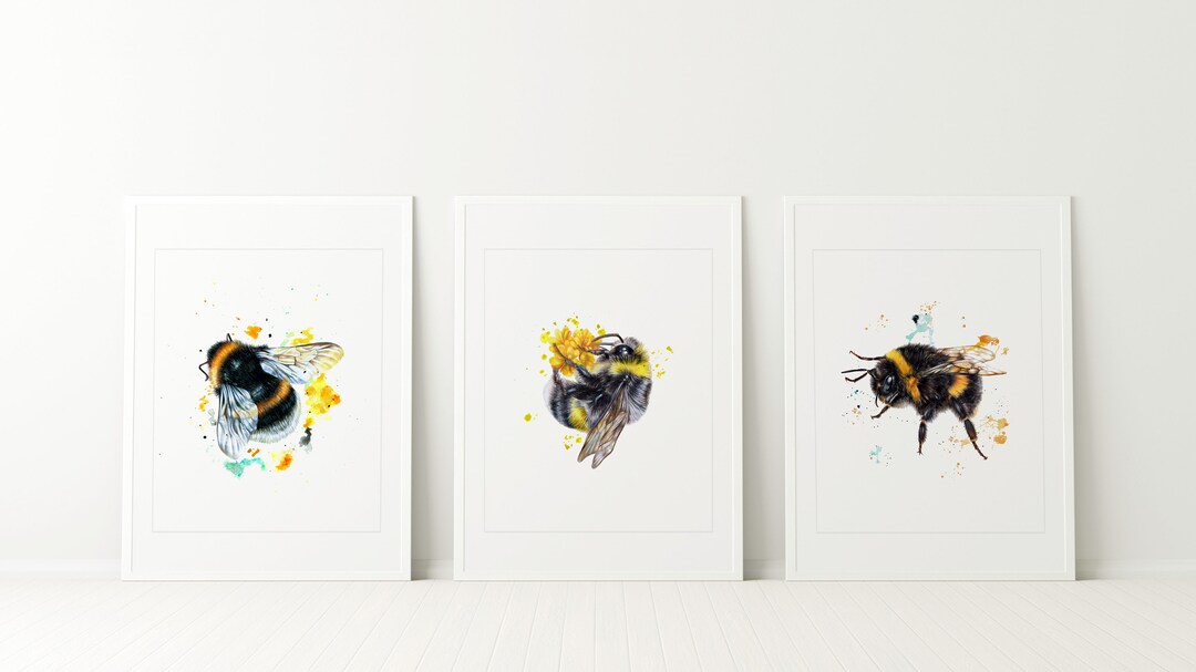 Set of 3 Bee Prints, Bumblebee Prints, Bee Wall Art, Bee Decor, Honey ...