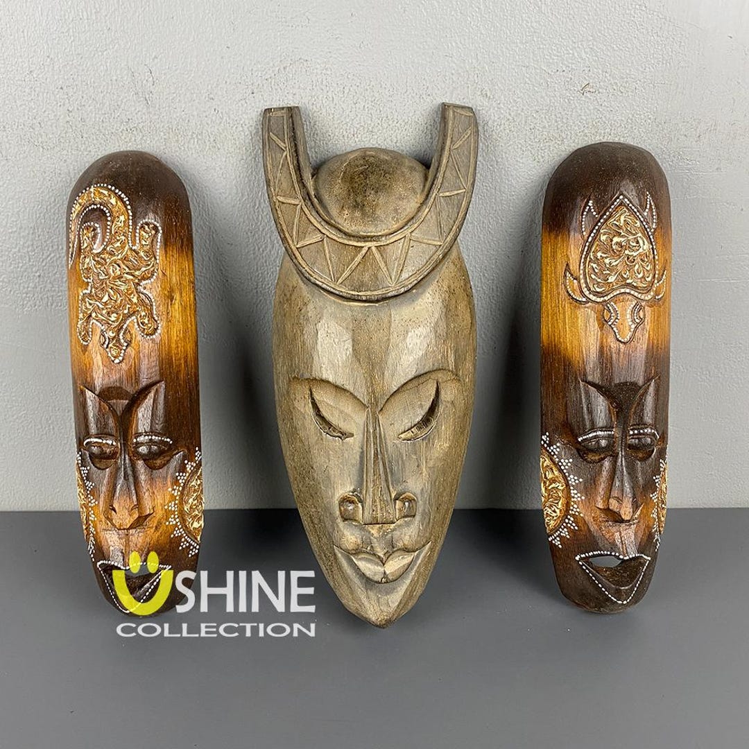 Set of 3 African Wall Decor Mix Size 30cm Tall and 32cm Tall, Wooden ...