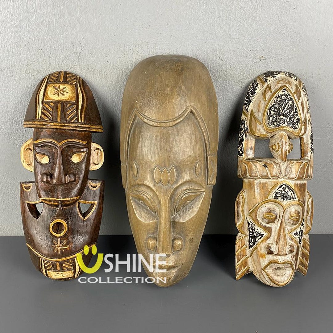 Set of 3 African Wall Decor Mix Size 30cm Tall and 32cm Tall, Wooden ...