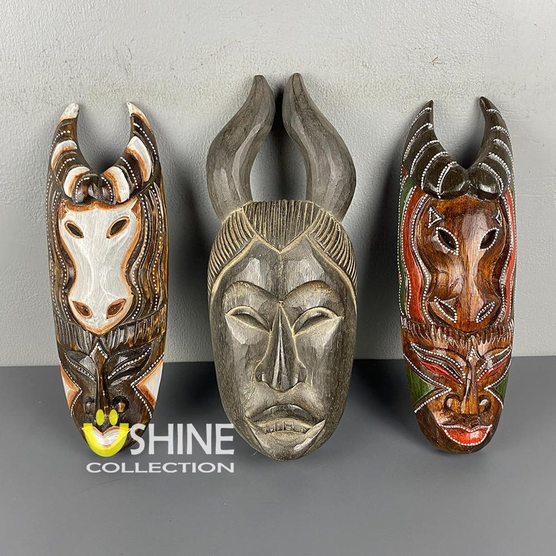 Set of 3 African Wall Decor Mix Size 30cm Tall and 32cm Tall, Wooden ...