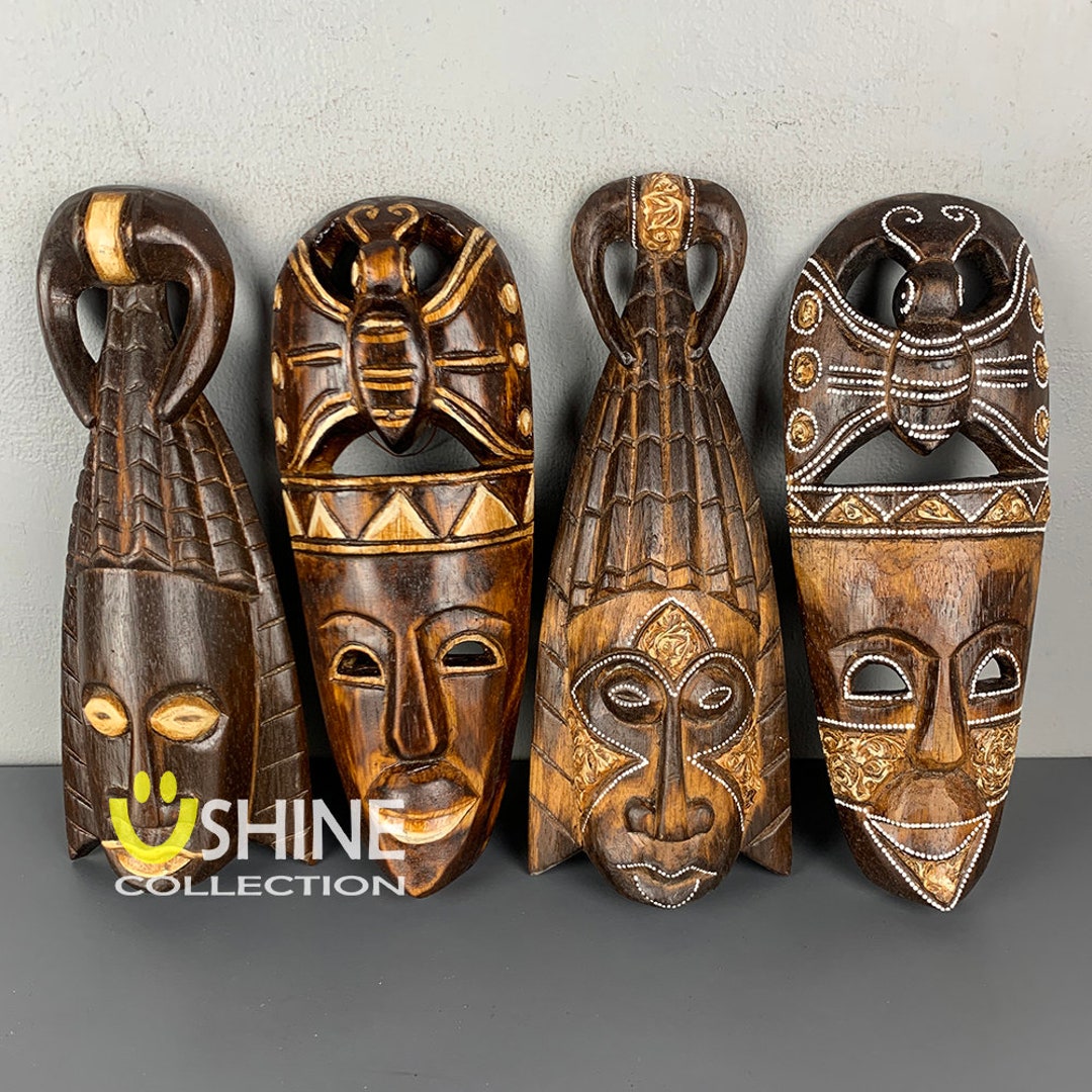 Set of 4 African Wall Decor,wooden Mask Wall Hanging,tribal Mask,home ...
