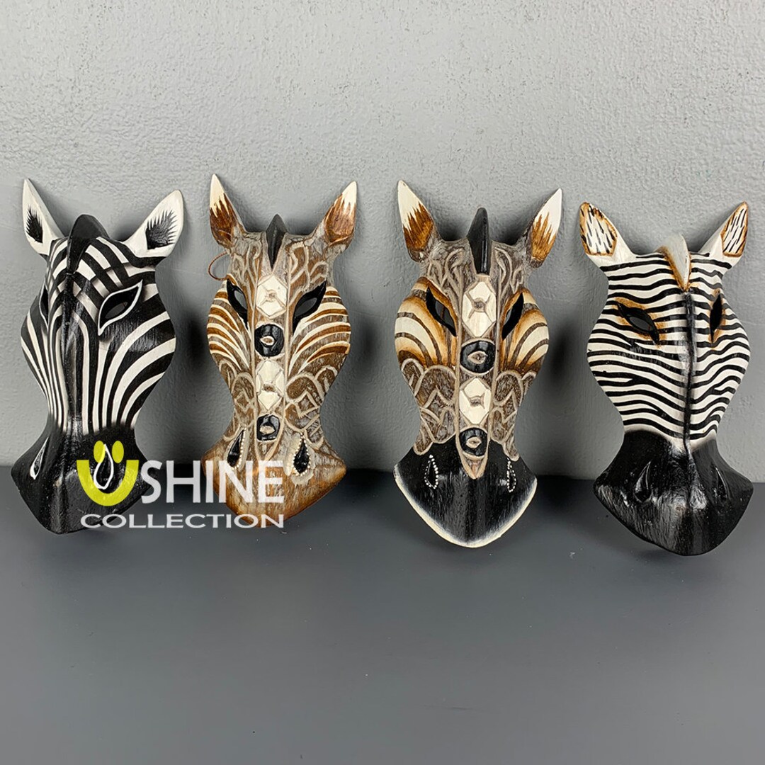 Set of 4 Vintage Zebra Wall Hanging,tribal Zebra Mask,african Decor ...