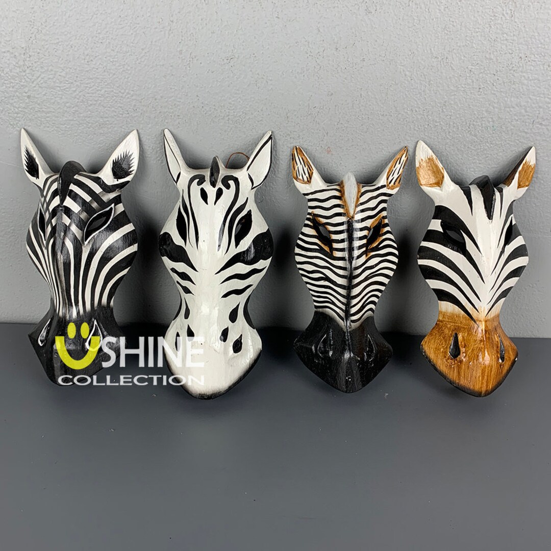 Set of 4 Vintage Zebra Wall Hanging,tribal Zebra Mask,african Decor ...