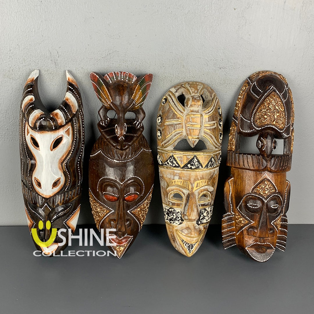 Set of 4 African Wall Decor,wooden Mask Wall Hanging,tribal Mask,home ...