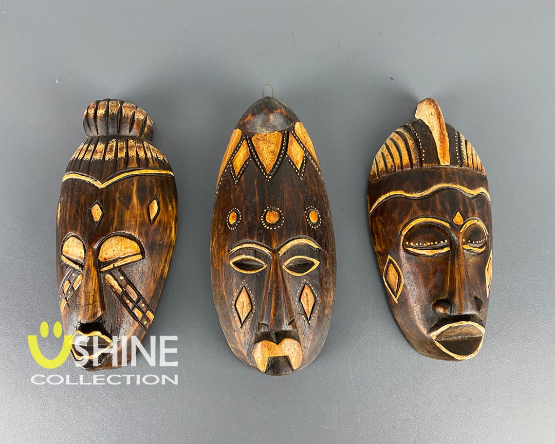 Set of 3 African Wall Decorwooden Mask Wall Hangingtribal - Etsy