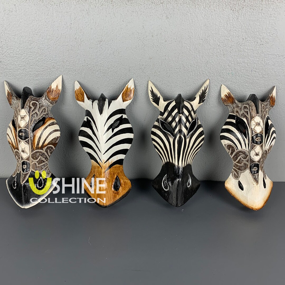 Set of 4 Vintage Zebra Wall Hanging,tribal Zebra Mask,african Decor ...