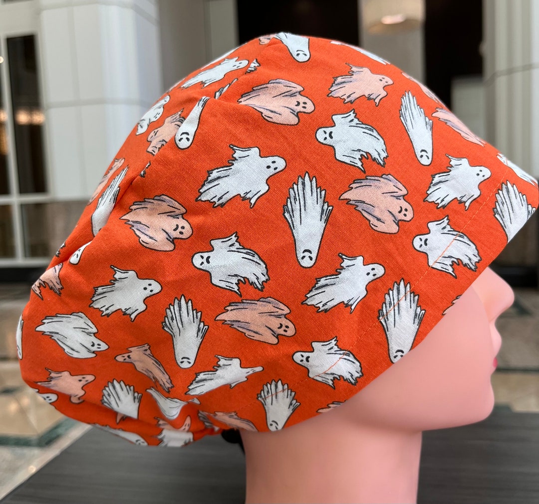 Glow in the Dark Orange Ghost Halloween Scrub Cap Euro Style - Etsy