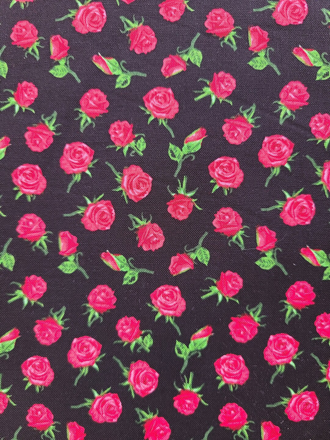 Mini Red Roses on Black Cotton Fabric - Etsy