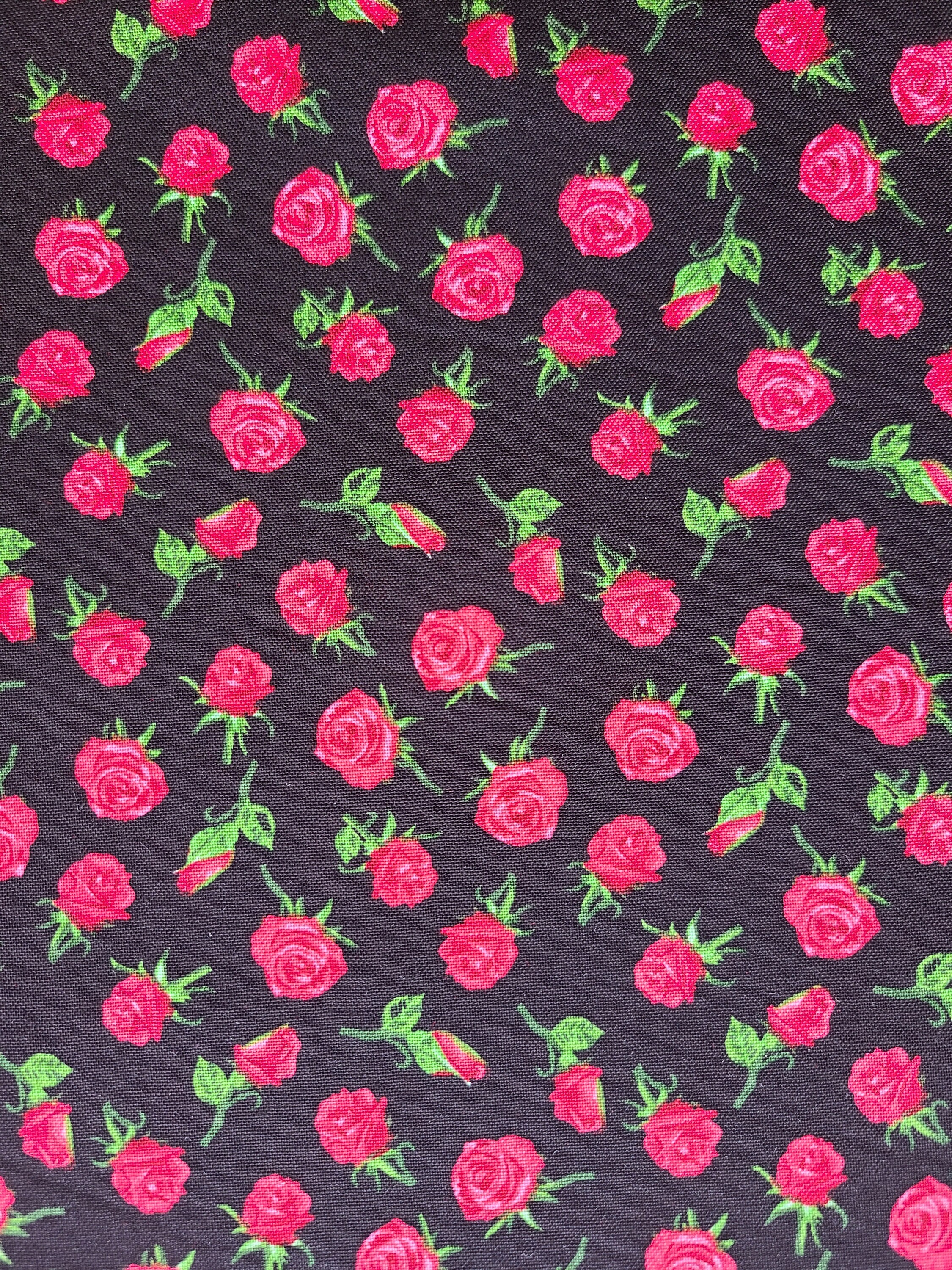Mini Red Roses on Black Cotton Fabric - Etsy