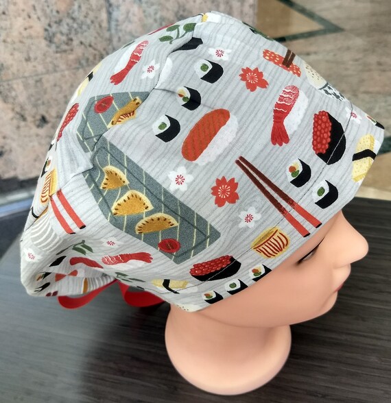 Sushi Scrub Cap Euro Style With Ribbon Ties or Toggle Cord - Etsy