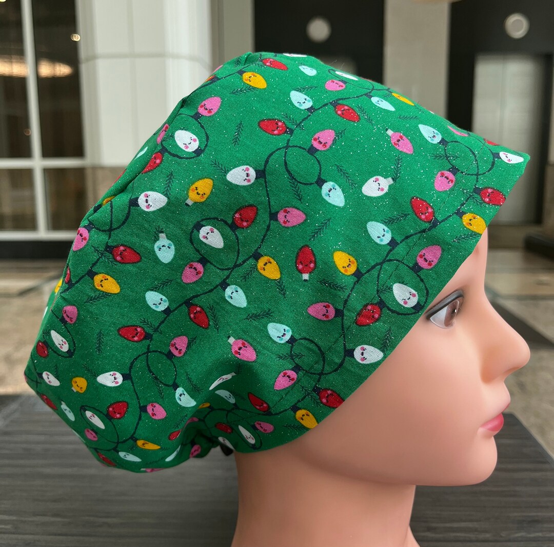 Sparkly Green Holiday Lights Christmas Scrub Cap - Etsy