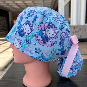 Hello Kitty Mermaid Cat Scrub Cap Ponytail Style - Etsy