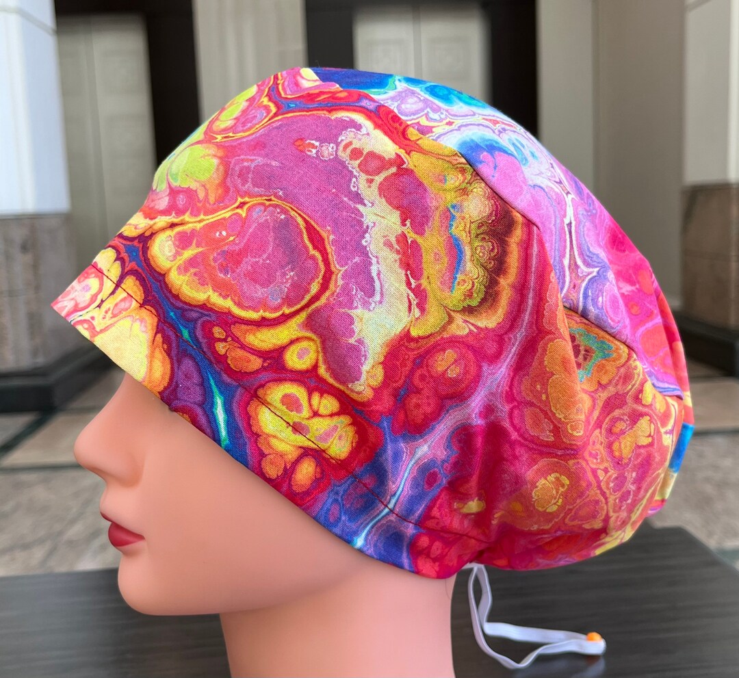 Oil Slick Rainbow Paint Scrub Cap Euro Style for Women, Nurses and ...