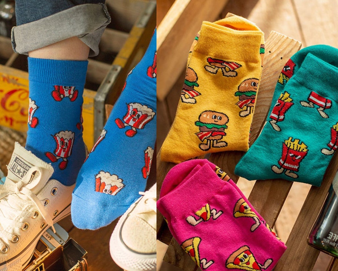 Hamburger French Fries Popcorn Socks, Character Socks, Funny Crew Socks ...
