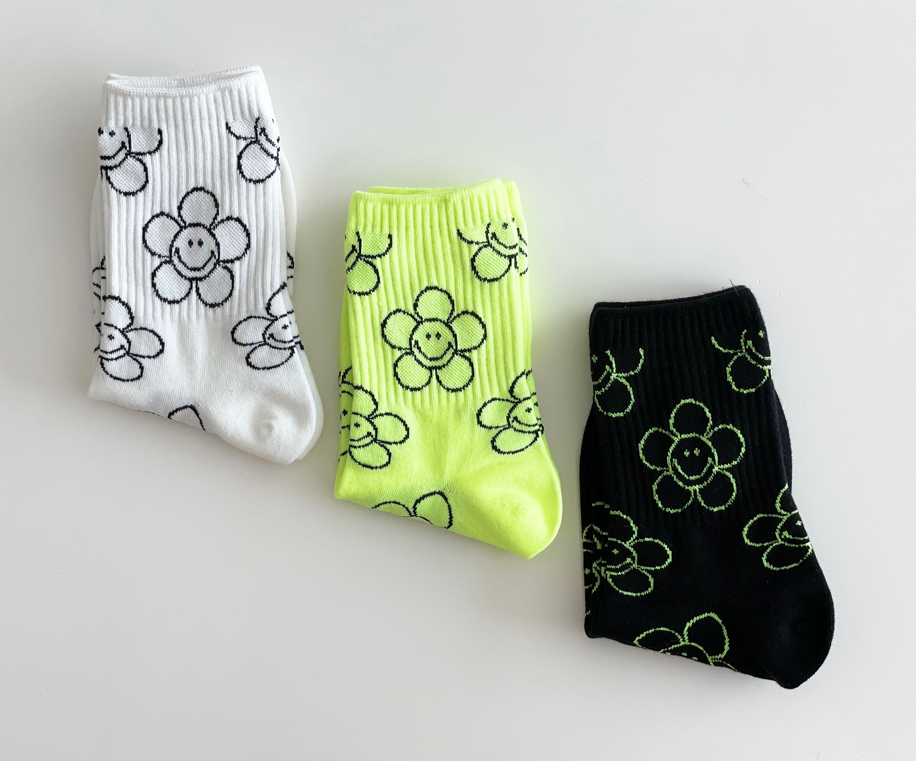 Neon Smiley Face Socks, Ankle Socks, Fun Socks, Cute Socks, Smiley ...