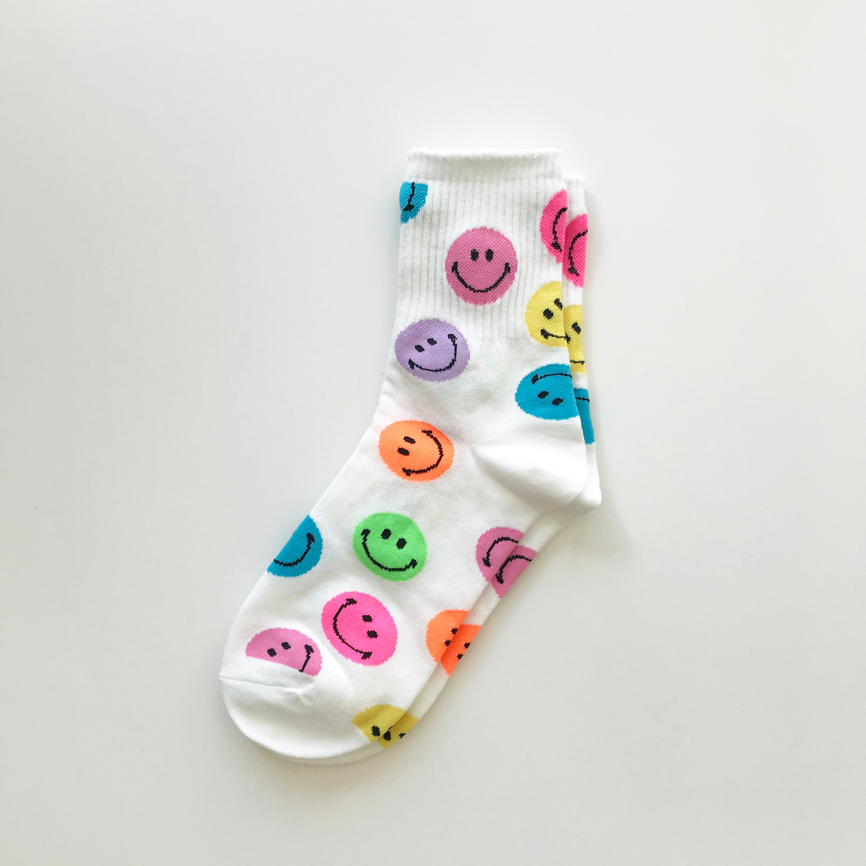 Smile Face Socks, Colorful Smile Pattern Socks, Funny Ankle Socks, Cute ...