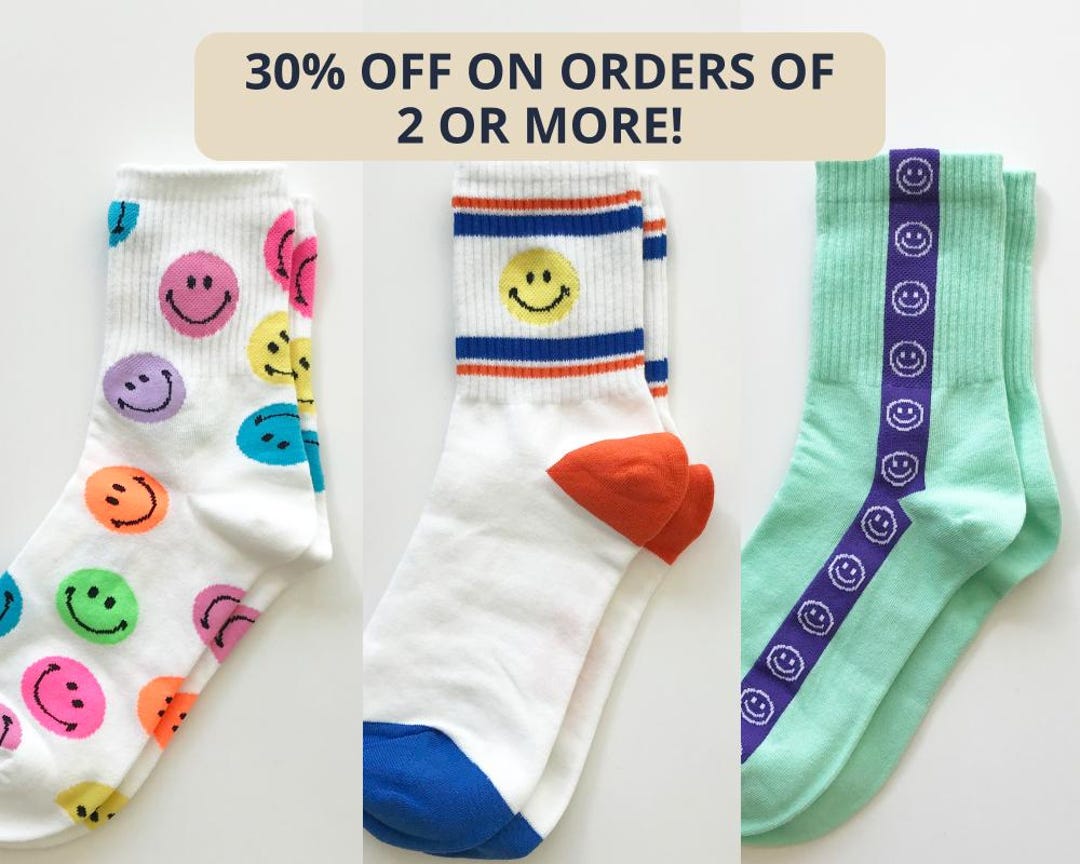 Smile Face Socks, Colorful Smile Pattern Socks, Funny Ankle Socks, Cute ...
