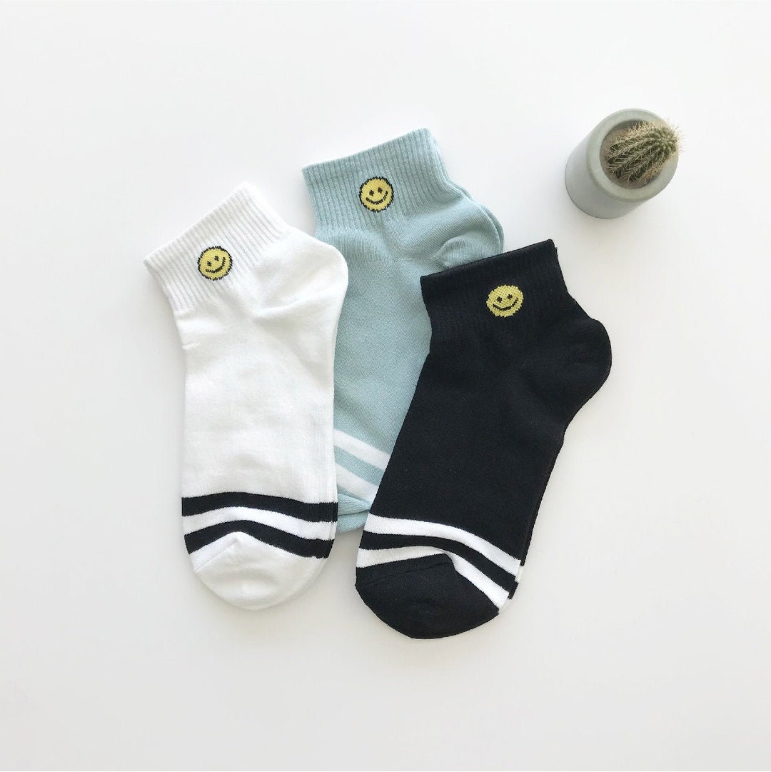 Yellow Smiley Face Socks, Ankle Socks, Fun Socks, Cute Socks, Smiley ...