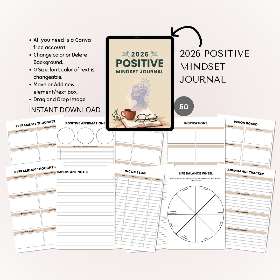 2026 Positive Mindset Journal: Daily Gratitude & Reflection (digital ...