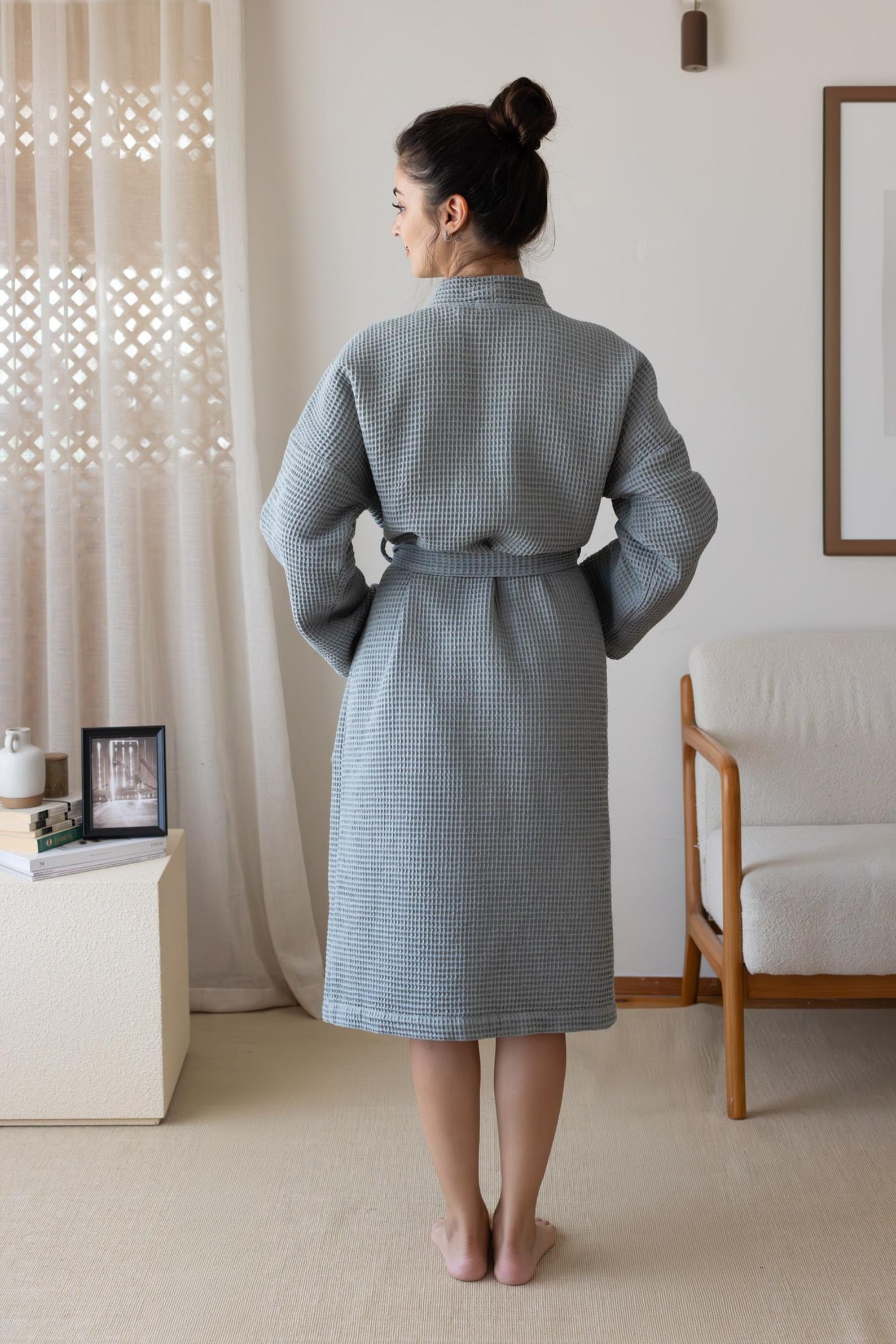 Green Waffle Weave Cotton Robe, Versatile Unisex Robe for Home, Custom ...