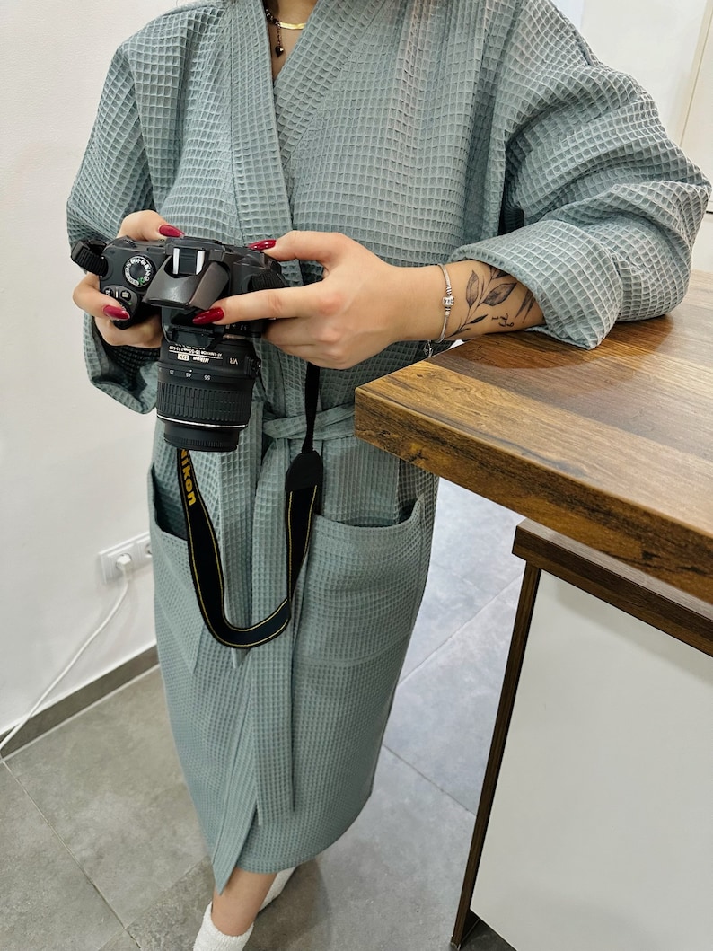 Green Waffle Weave Cotton Robe, Versatile Unisex Robe for Home, Custom ...