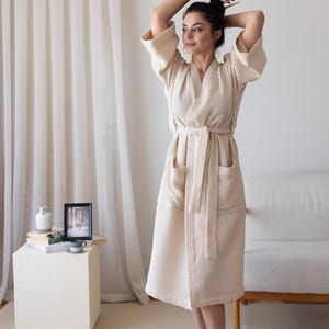 Luxury Organic Cotton Kimono Robe - Long Bathrobe, Waffle Spa Robe ...