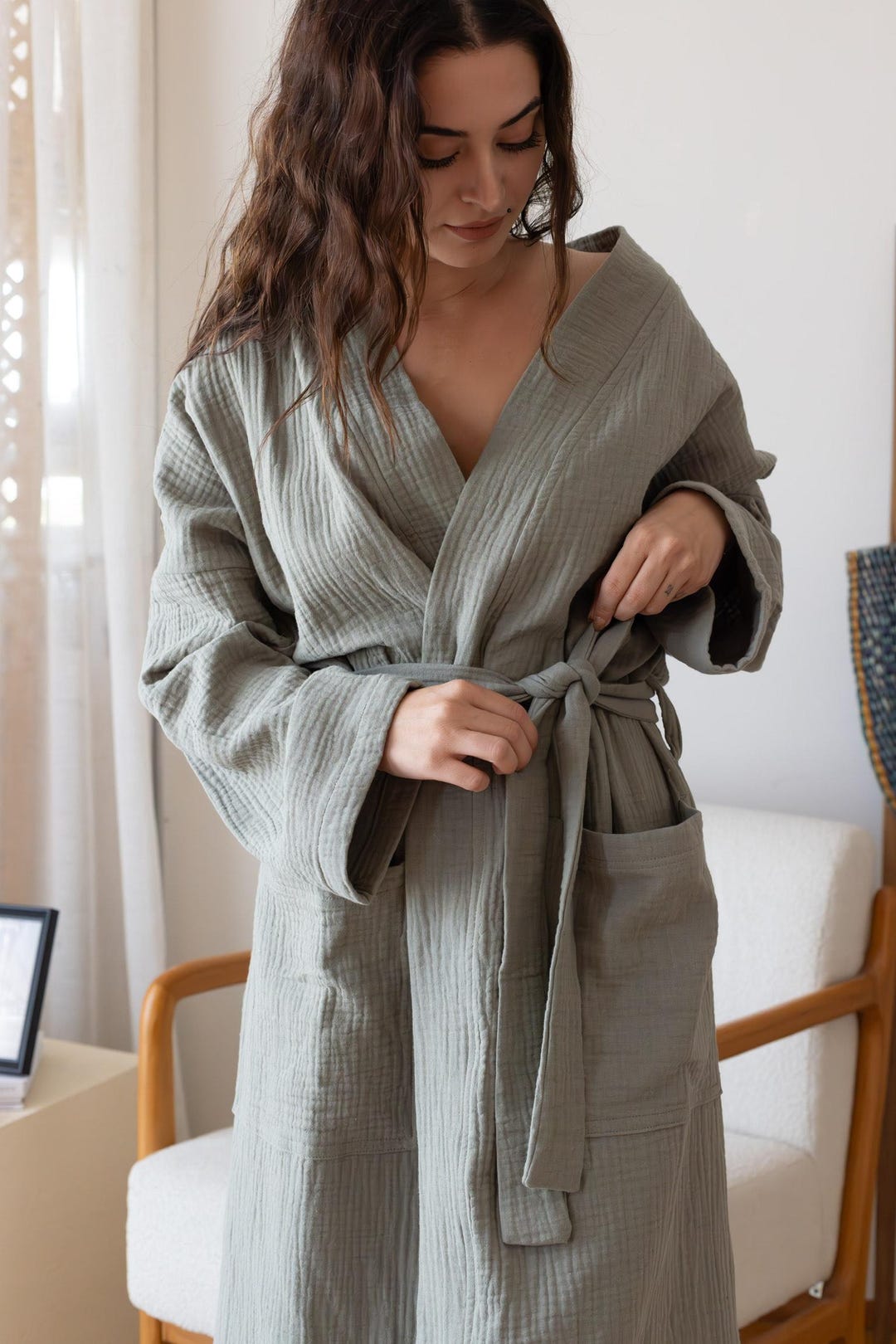 Handmade 3 Layer Muslin Bathrobe, Cotton Kimono Robe - Cozy Unisex ...