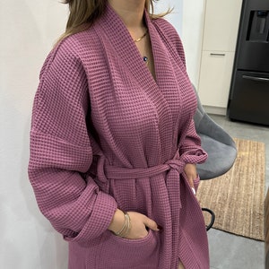 Organic Cotton Waffle Bathrobe, Kimono Spa Robe, Dusty Rose Bathrobe ...
