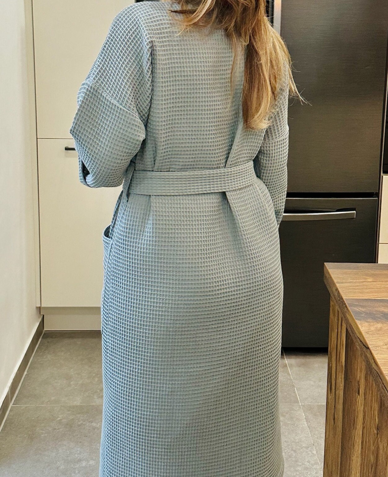 Green Waffle Weave Cotton Robe, Versatile Unisex Robe for Home, Custom ...