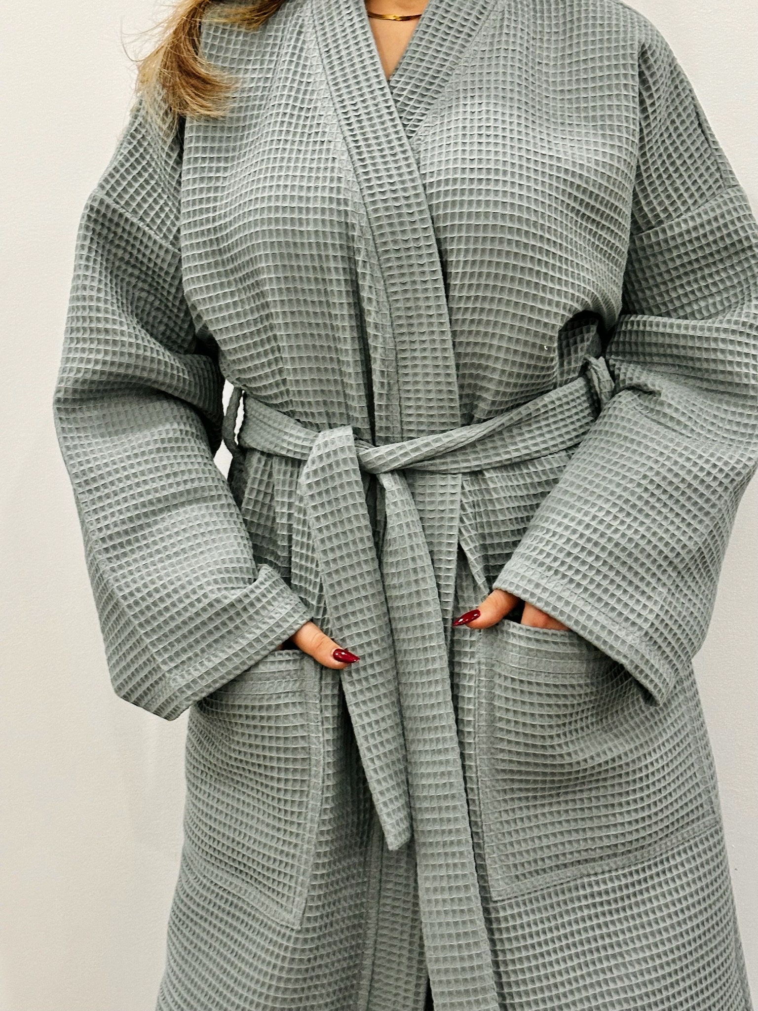 Green Waffle Weave Cotton Robe, Versatile Unisex Robe for Home, Custom ...