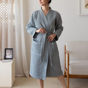 Green Waffle Weave Cotton Robe, Versatile Unisex Robe for Home, Custom ...