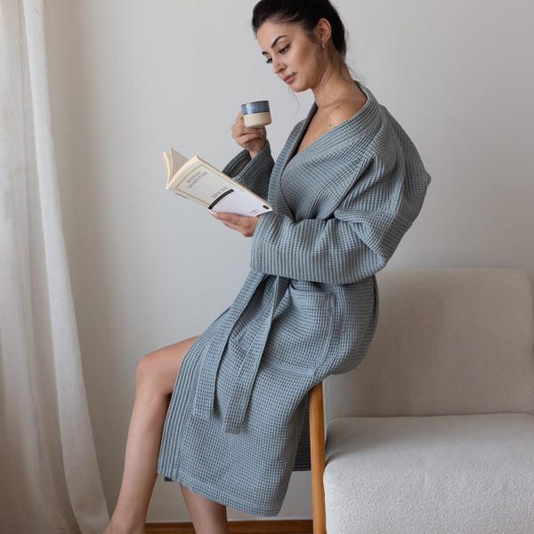 Organic Cotton Waffle Bathrobe, Kimono Spa Robe, Dusty Rose Bathrobe ...