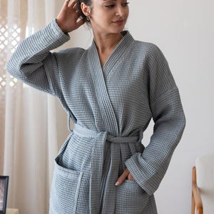 Green Waffle Weave Cotton Robe, Versatile Unisex Robe for Home, Custom ...