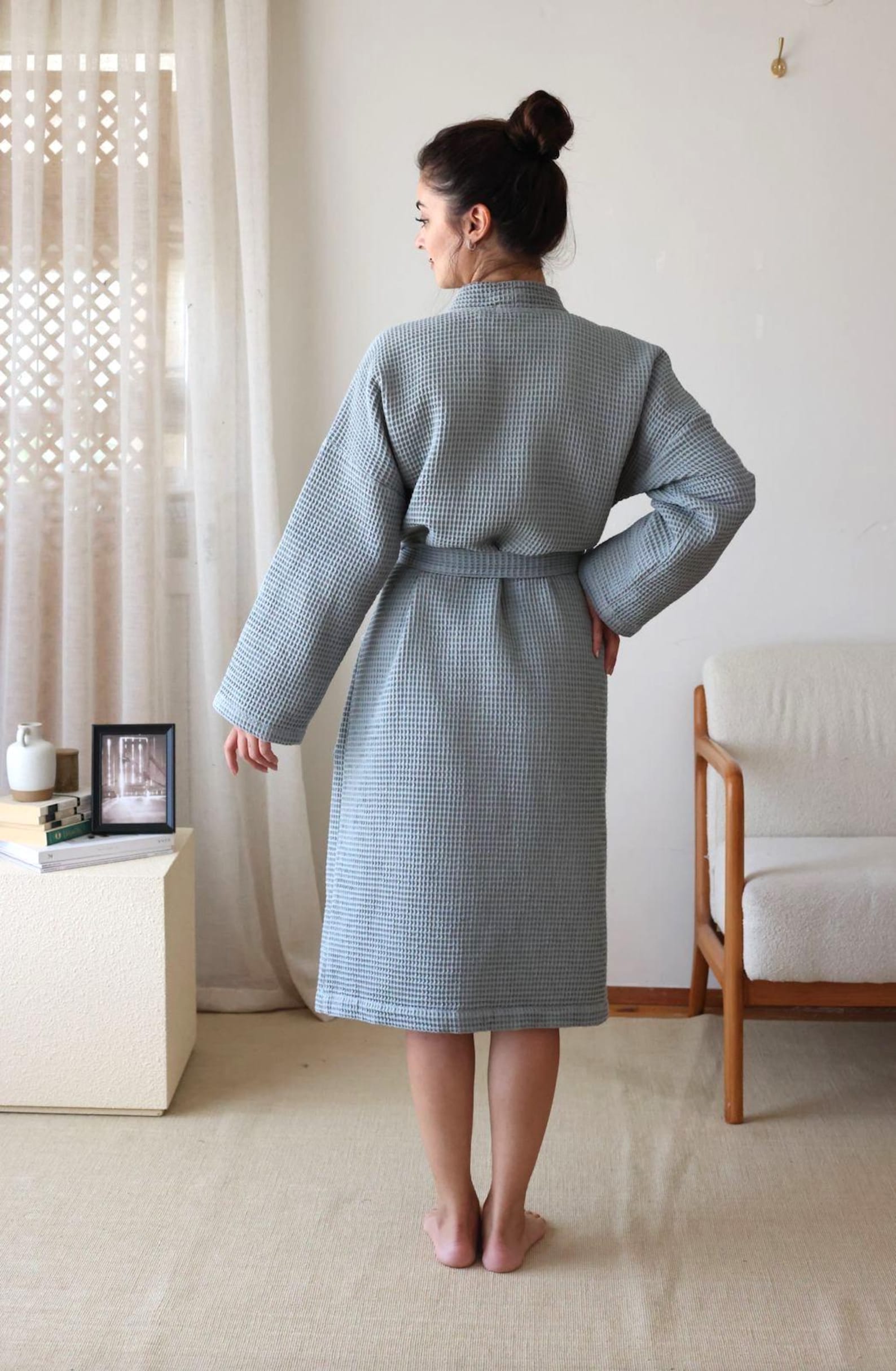 Green Waffle Weave Cotton Robe, Versatile Unisex Robe for Home, Custom ...