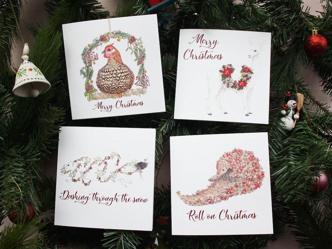 Christmas Animal Card Packs Stoat Alpaca Chicken Pangolin - Etsy