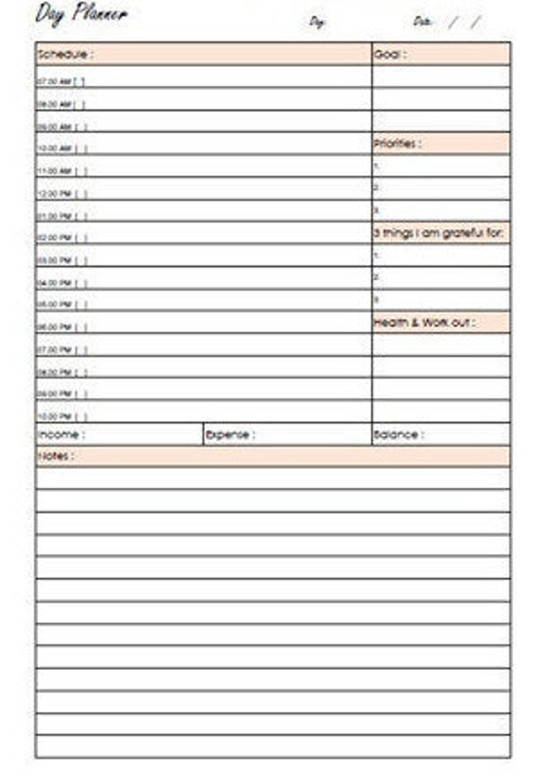 Daily Planner Printable, Hourly Layout Daily Pages, Day Planner, Goal ...