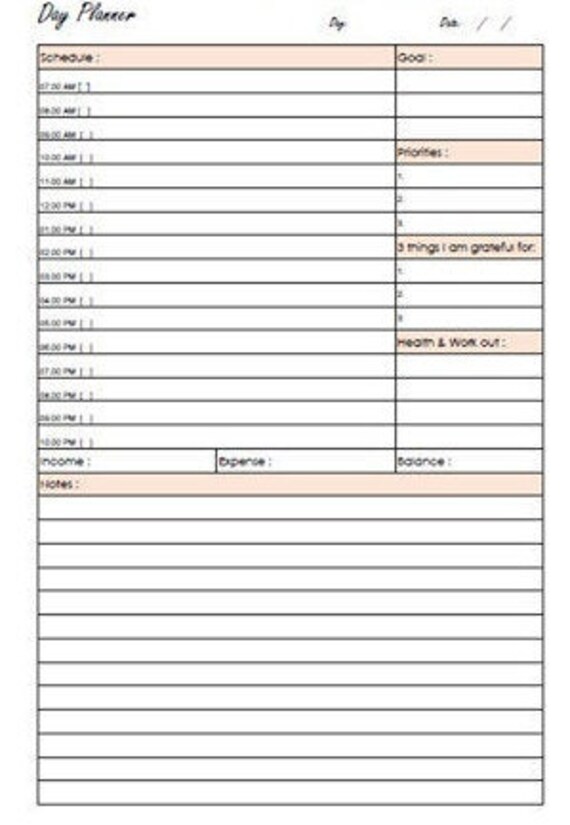 Daily Planner Printable Hourly Layout Daily Pages Day | Etsy