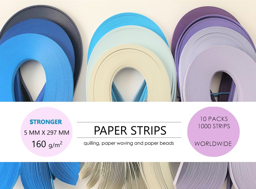 Pack of 1000 Stronger Paper Strips 5 Mm 160 Gsm 10 Colors of Blue and ...