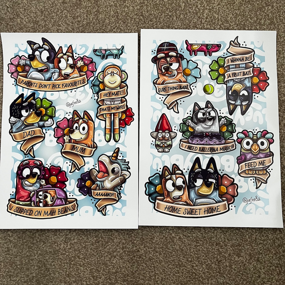 Bluey Inspired Tattoo Flash Print - Etsy