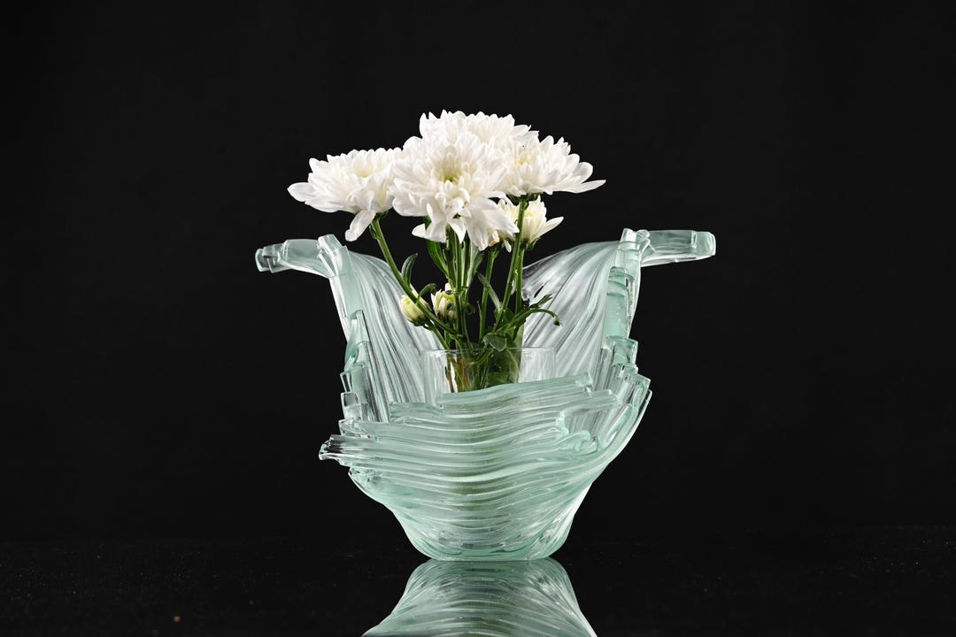Clear Glass Abstract Handmade Vase Functional Fused Glass Art Vase for ...
