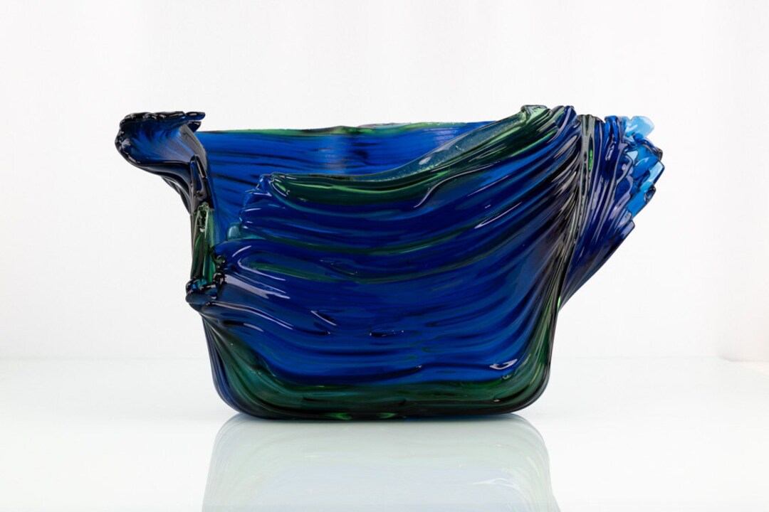 Navy Blue Glass Sculpture Fused Glass Sculpture Big Glass Centerpiece ...